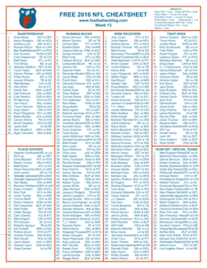 2016 17 Nfl Cheat Sheets