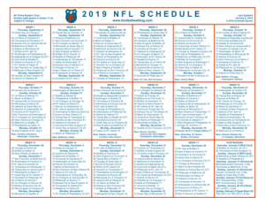 One Page 2019 NFL Schedule Updated With Pro Bowl Score | Football Weblog